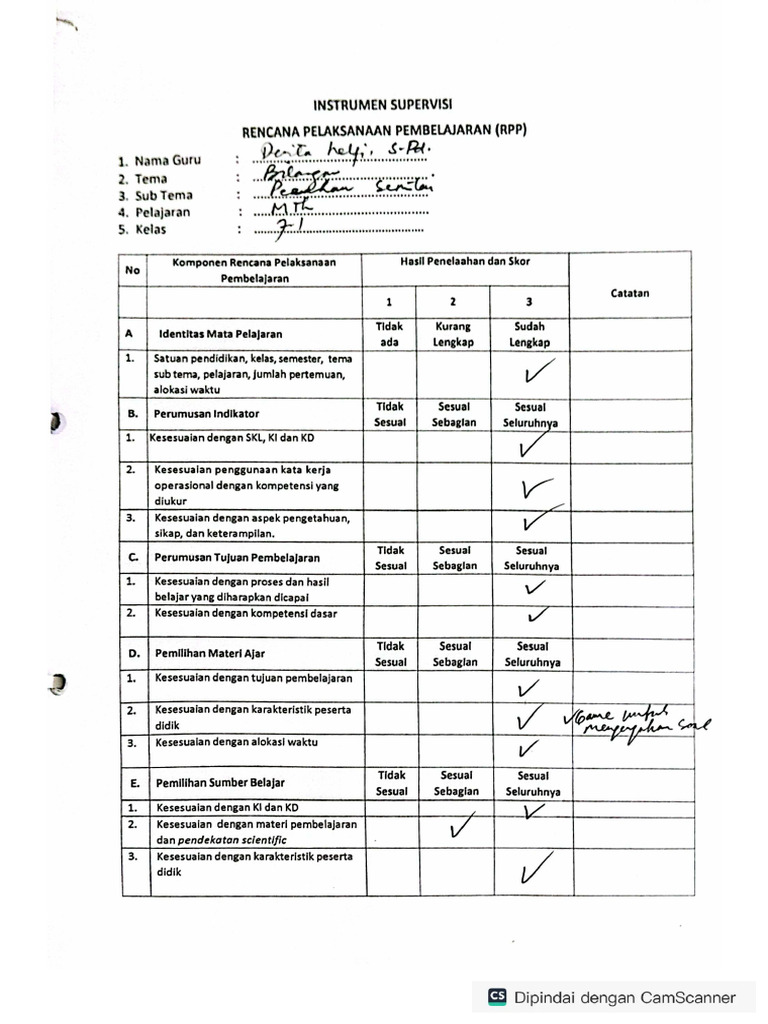 instrumen supervisi RPP | PDF