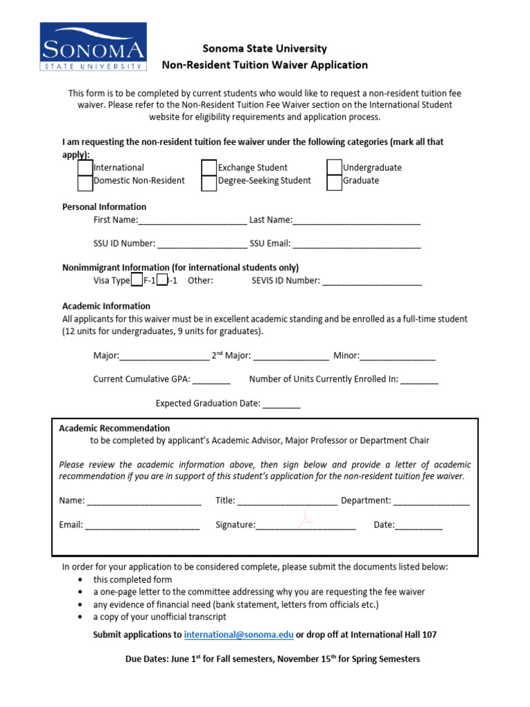 Non-Resident Tuition Waiver Application - 02.2024 | PDF