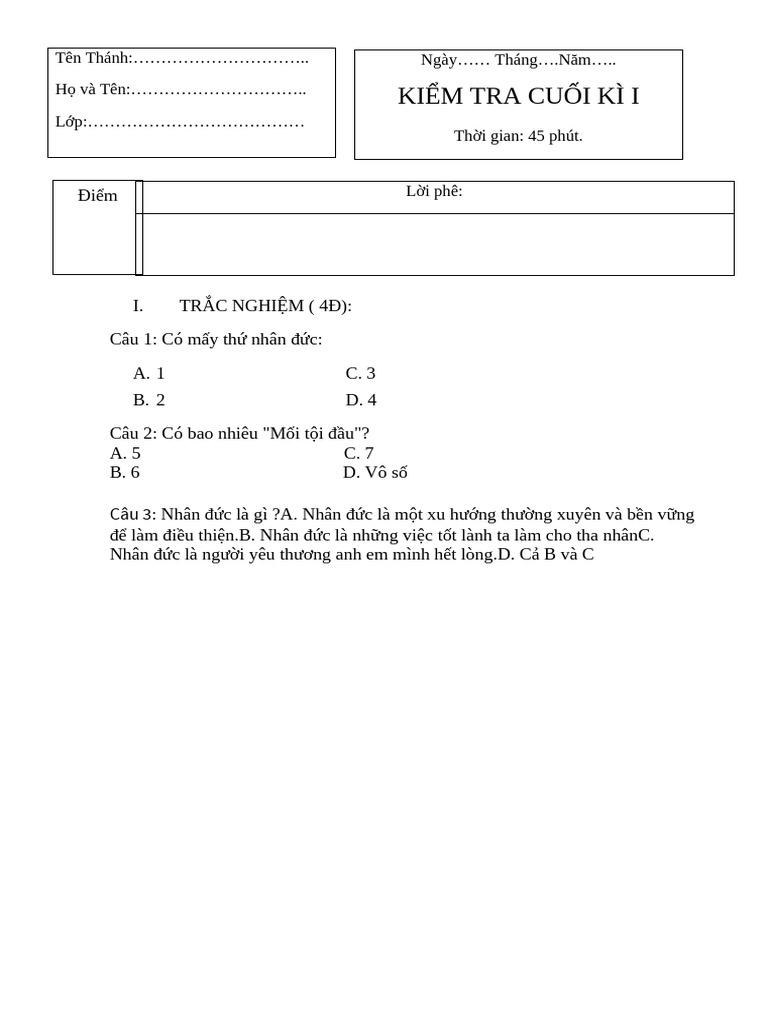 đề ktra giáo lí | PDF