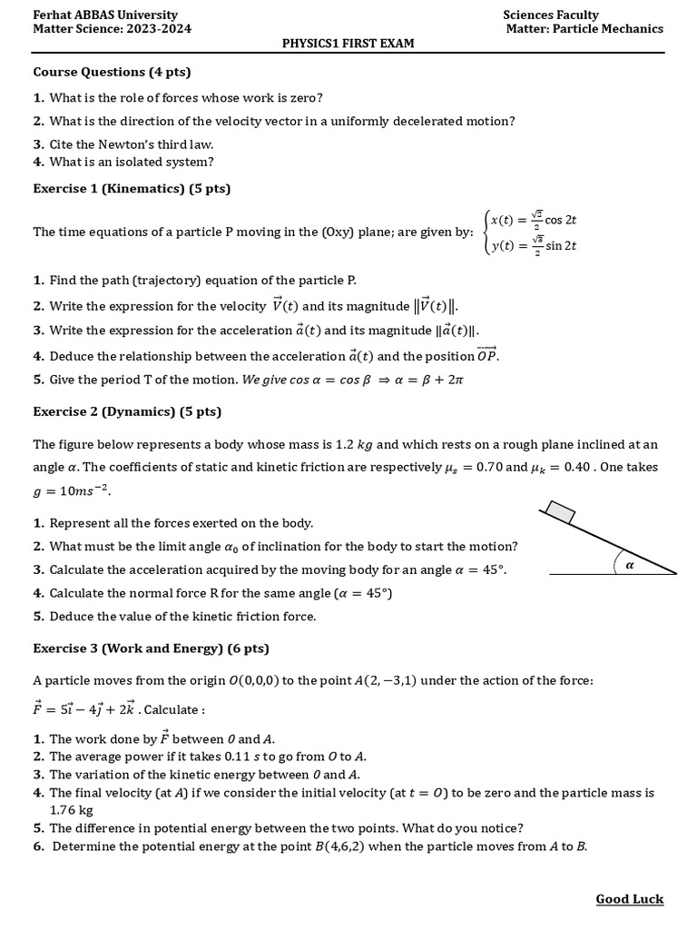 1-Physics1-First Exam | PDF | Force | Acceleration