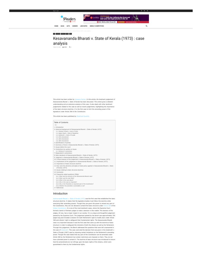 Blog Ipleaders in Kbharatikerala - Text in 20kesavananda 20bharati 20case 2C 20the Provided ...