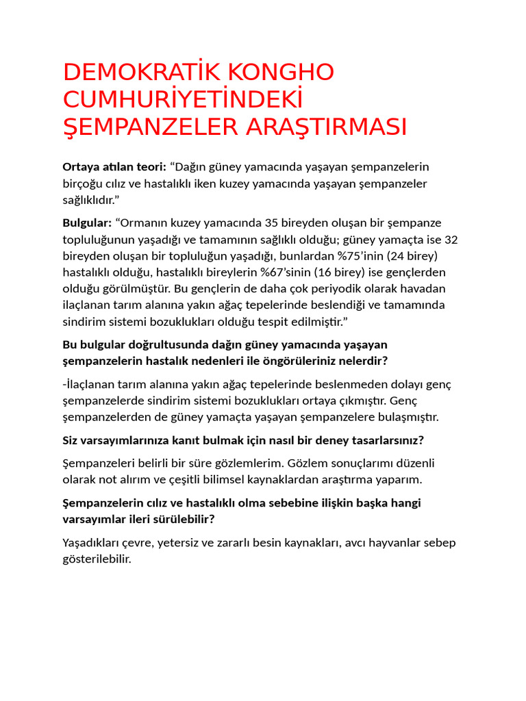 Demokrati̇k Kongho Cumhuri̇yeti̇ndeki̇ Şempanzeler Araştirmasi | PDF
