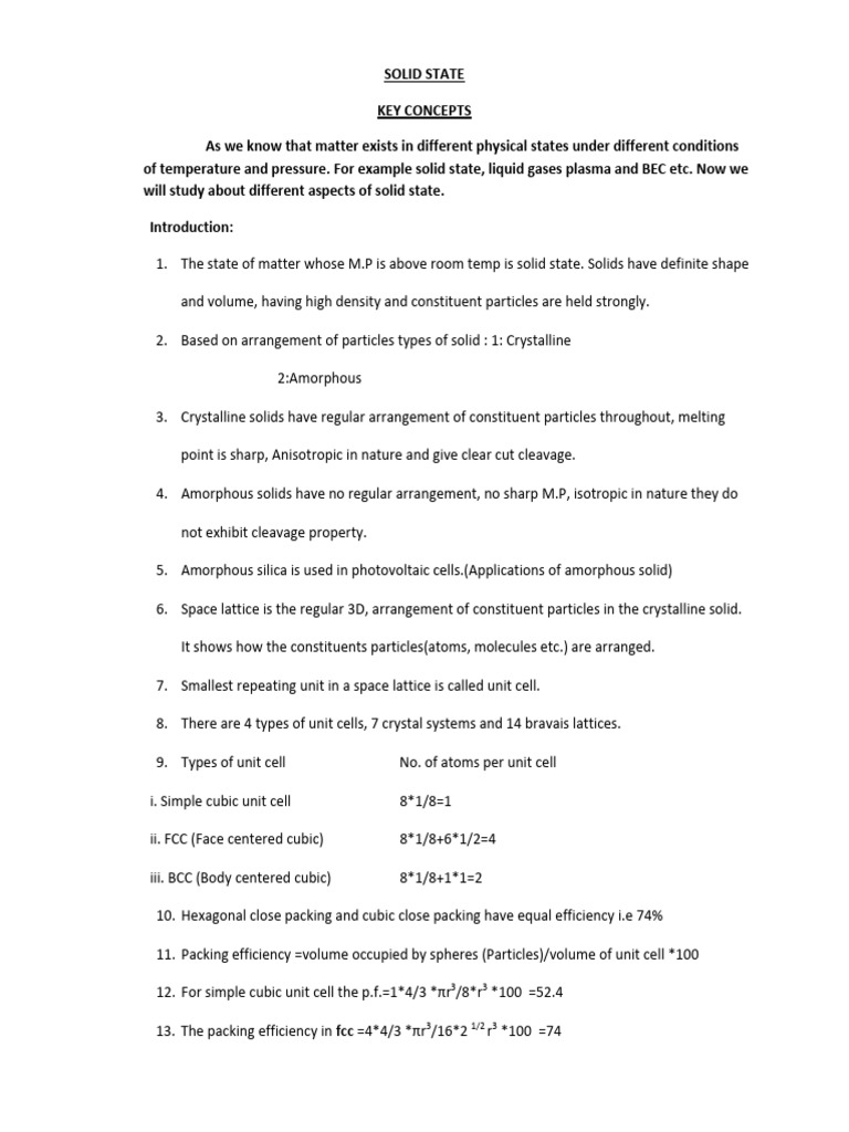 Solid State Key Concepts | PDF | Crystal Structure | Reaction Rate