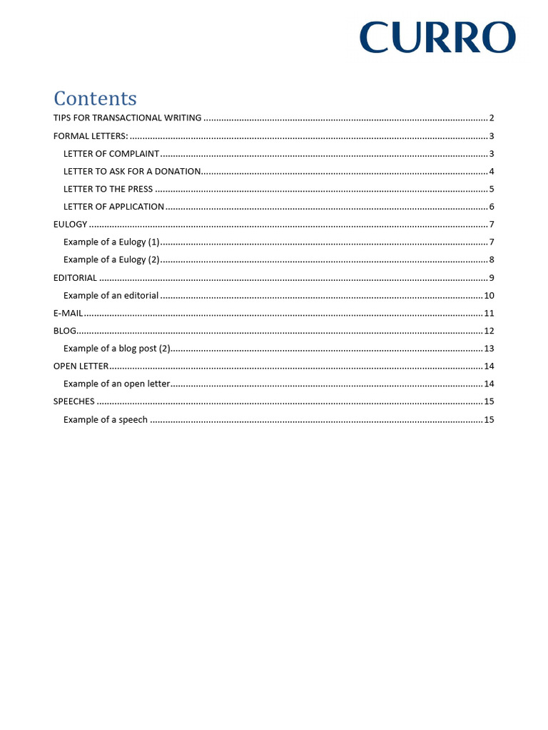 Transactional Writing Formats | PDF