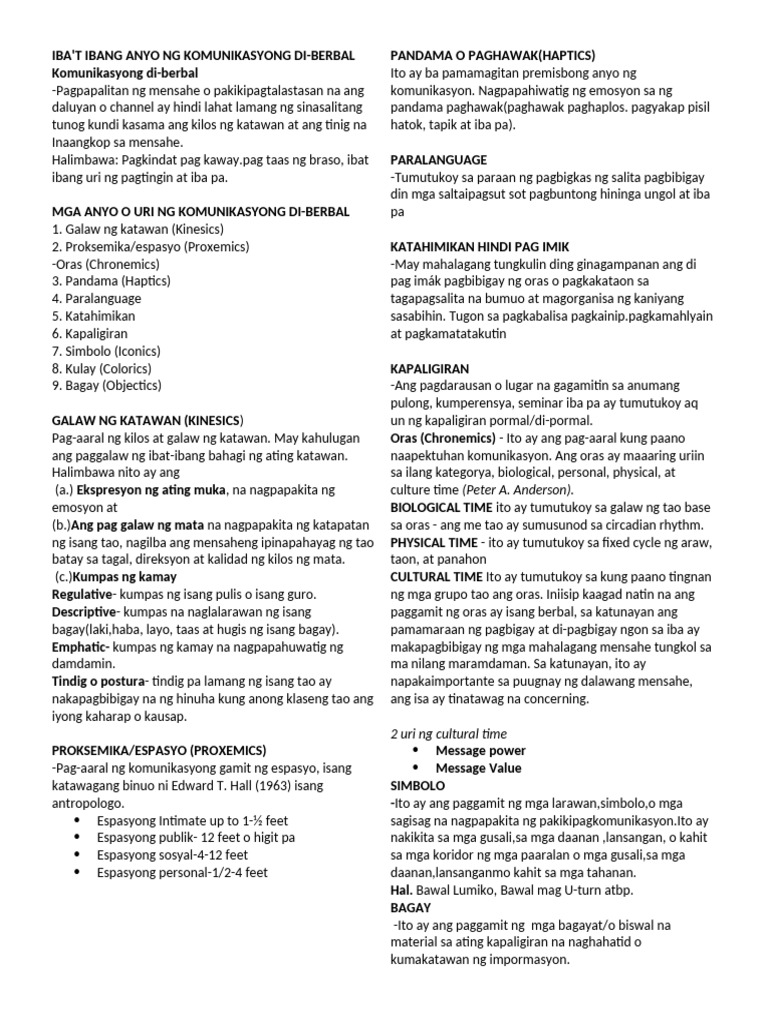 Mga Uri NG Di Berbal Na Komunikasyon - 065936 | PDF