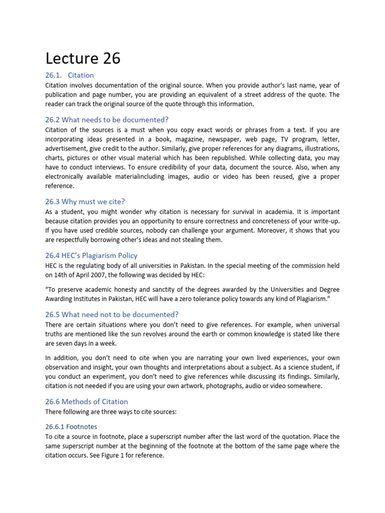 HUM120 Handouts Lecture26 | PDF | Note (Typography) | Citation