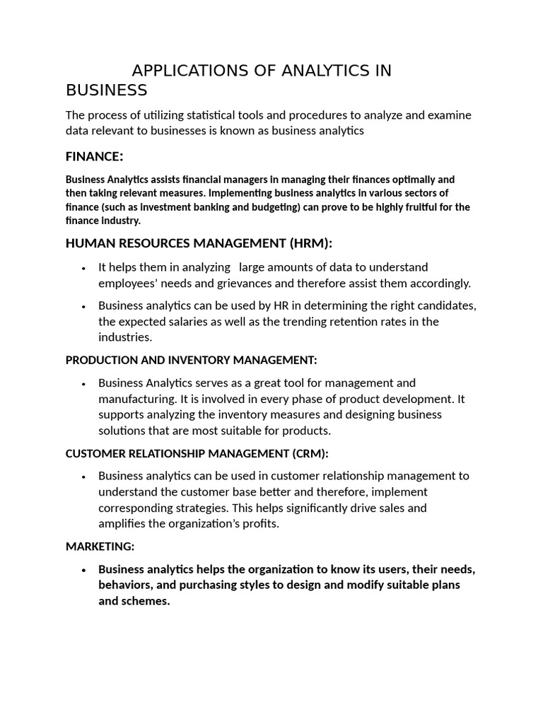 APPLICATIONS OF ANALYTICS IN BUSINESS | PDF | Statistics | Analytics