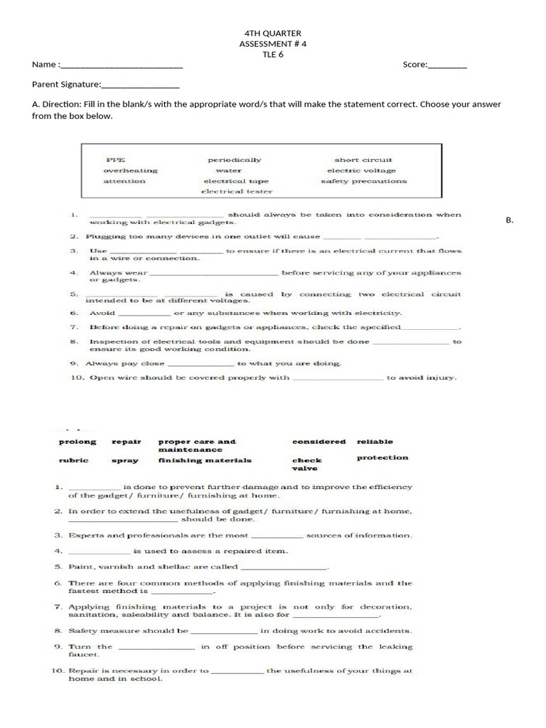 4th Quarter Assessment Tle | PDF