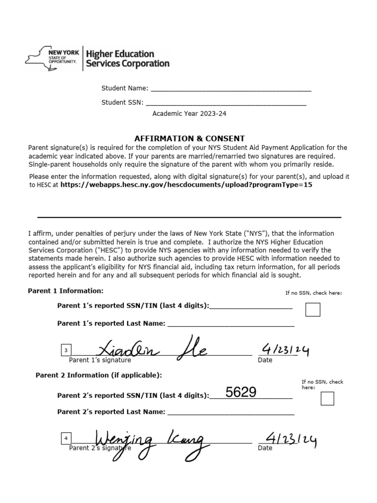 TOTW Signature Page - Parent AY 23-24 - Rev 112022 | PDF