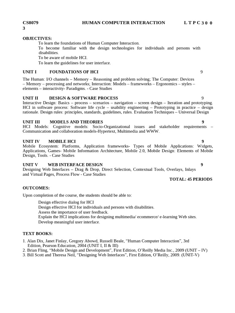 HCL Syllabus | PDF | Human–Computer Interaction | User Interface