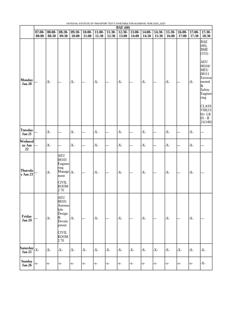 Test 2 Timetable 2024_2025_New | PDF