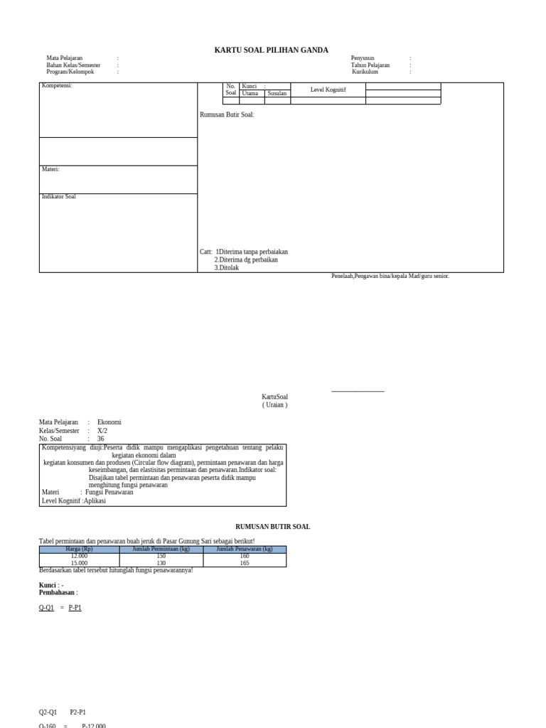 Contoh Kartu Soal Pg. 2024-2025 | PDF
