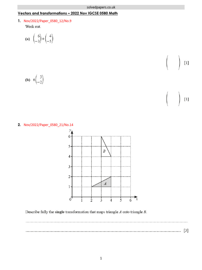 2022N Vectors and Transformations IGCSE 0580 Math | PDF