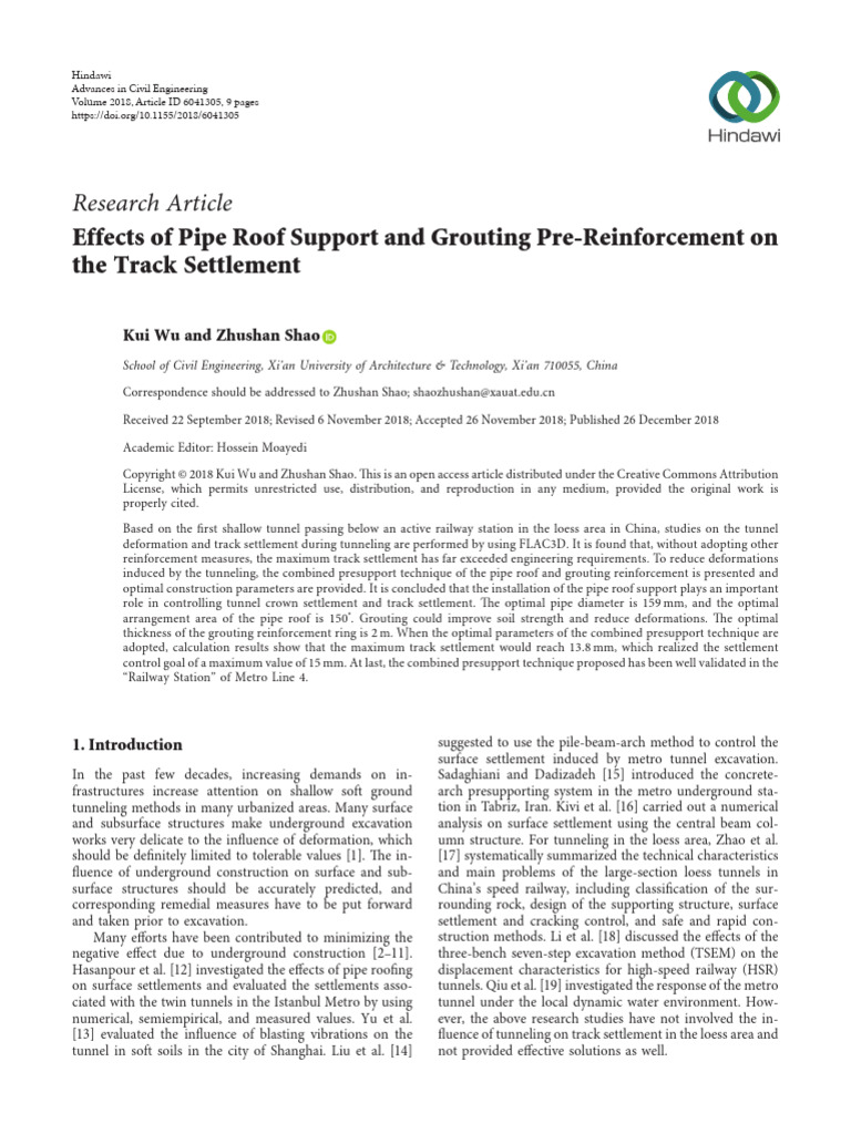 Effects of Pipe Roof Support and Grouting Pre-Rein | PDF | Tunnel ...