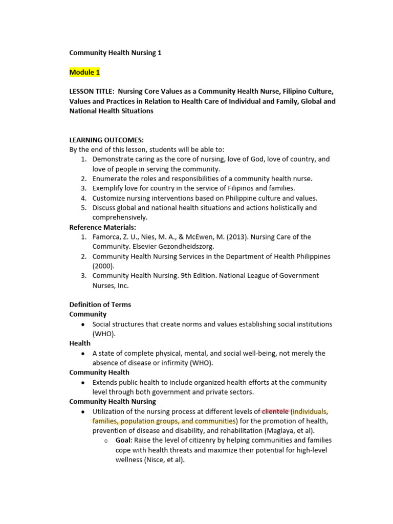 Summary of CHN Notes | PDF | Nursing | Public Health