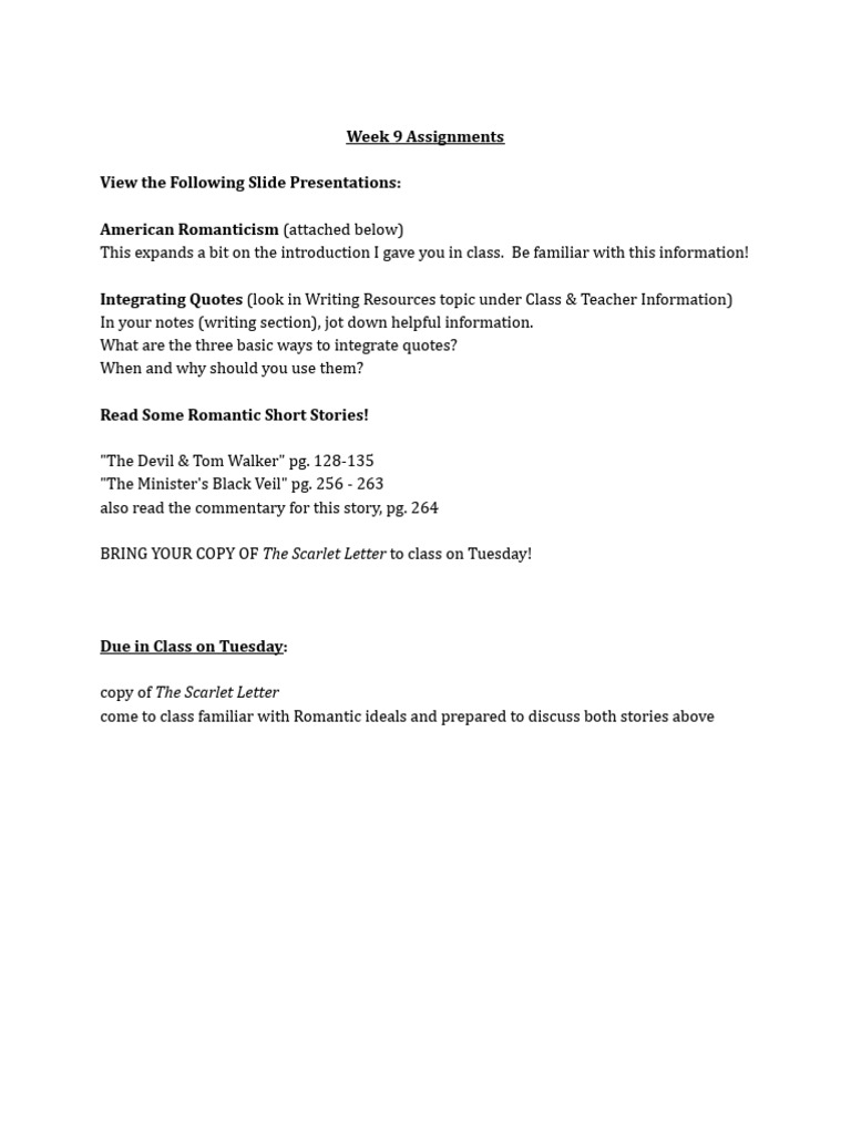 American+Lit +Week+9+Assignments | PDF