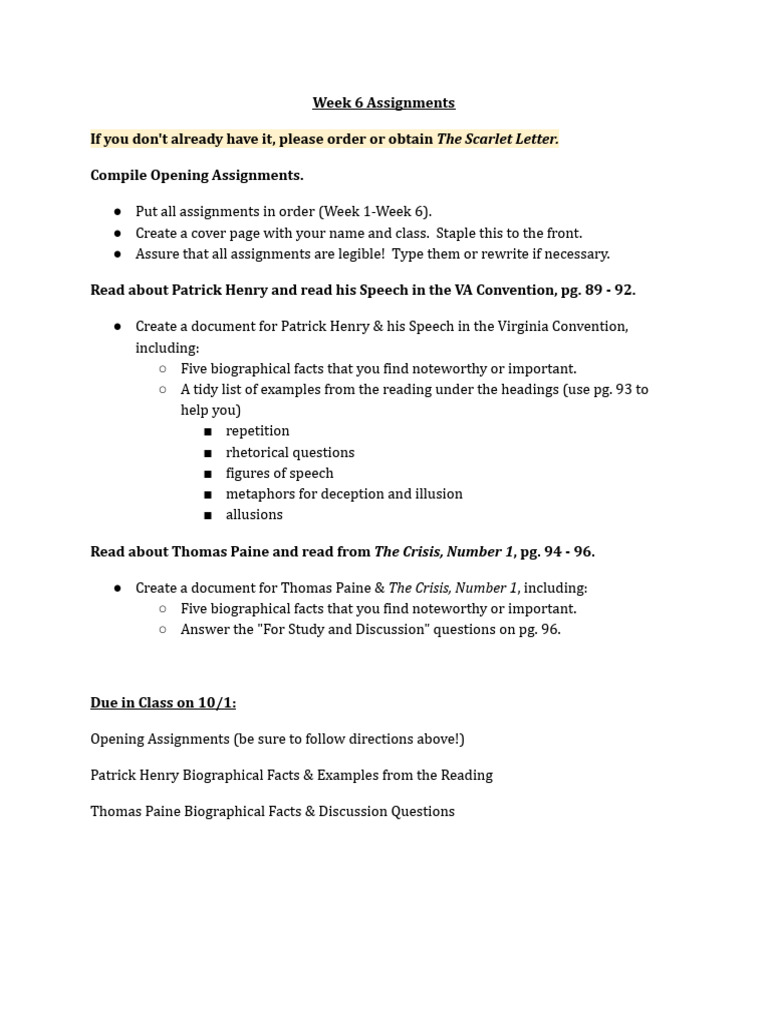 American Lit Week 6 Assignments | PDF