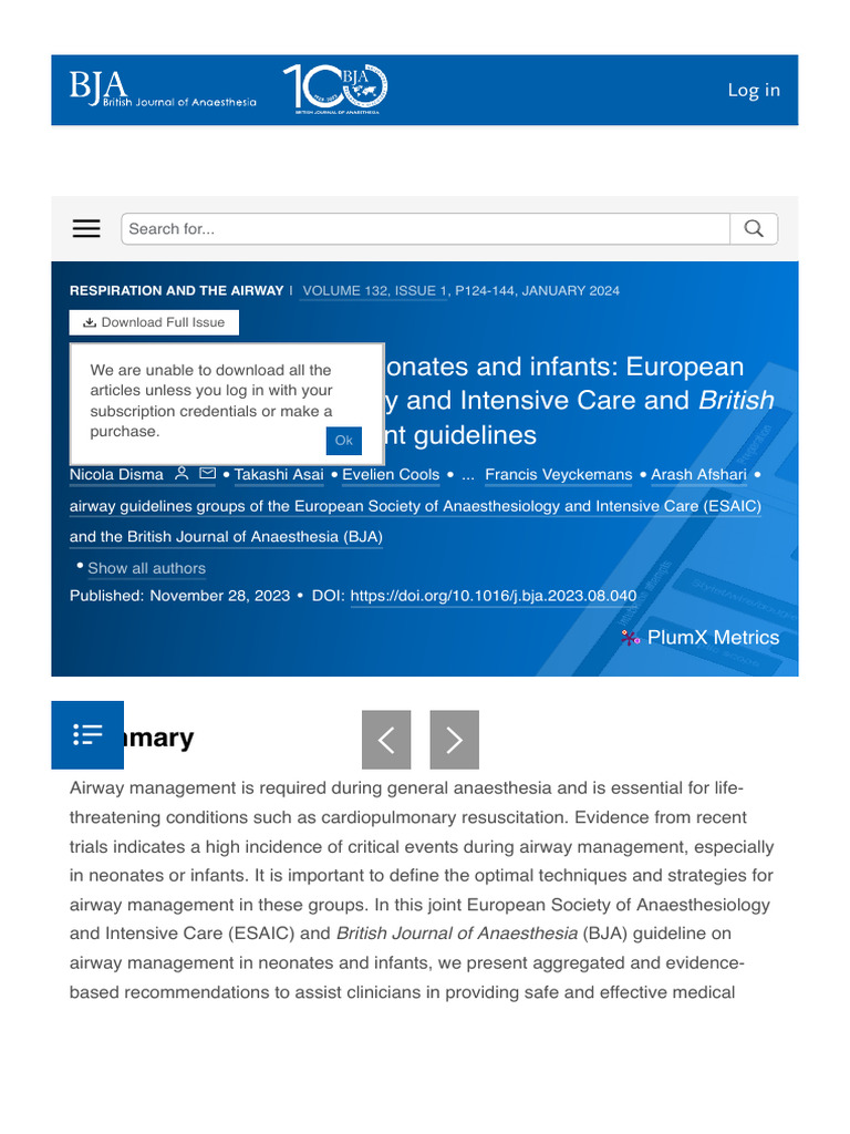 Airway management in neonates and infants- European Society of ...