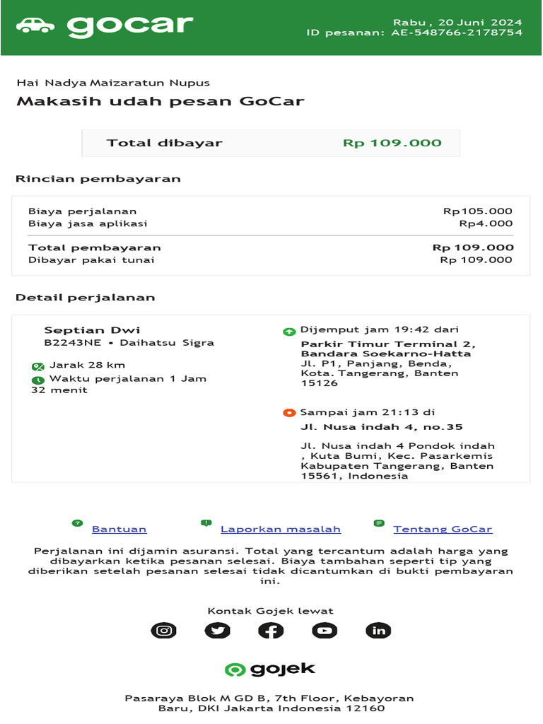 Struk Pembayaran GoCar Bandara Soekarno-Hatta | PDF