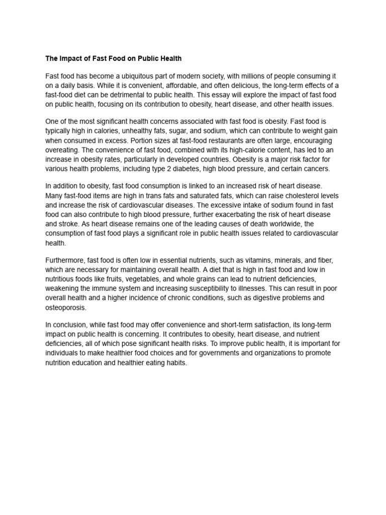 The Impact of Fast Food on Public Health | PDF | Cardiovascular ...