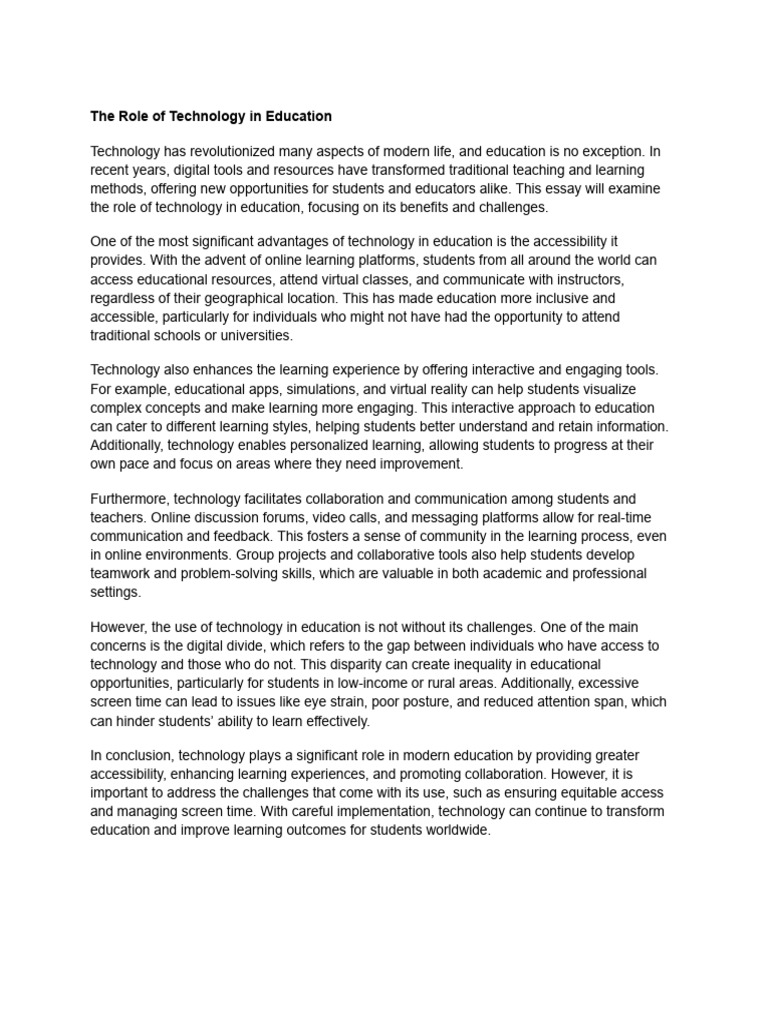 The Role of Technology in Education | PDF | Learning | Human Communication