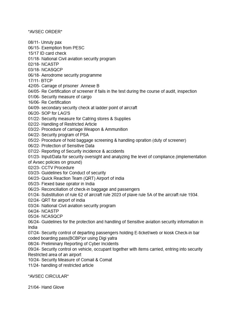 Avsec Circular and Order | PDF | Airport Security | Airport