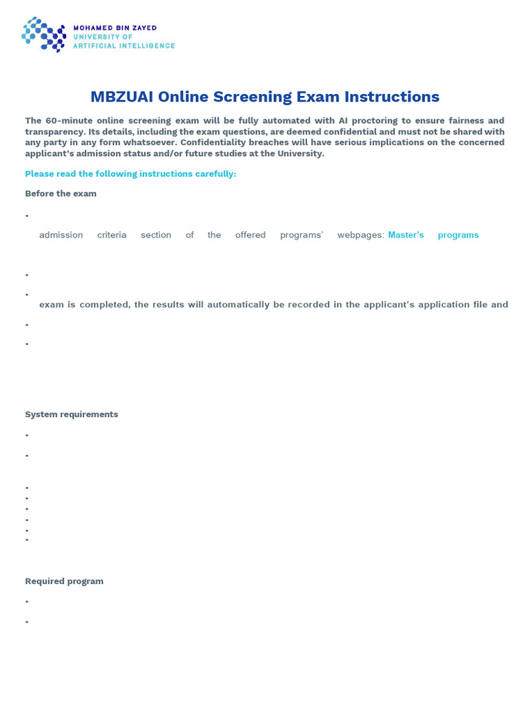 MBZUAI Online Screening Exam Guide | PDF | Regression Analysis ...