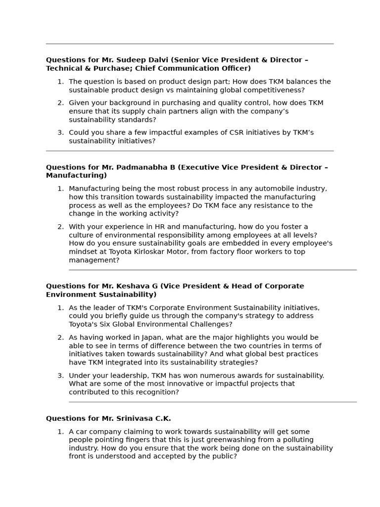 Panel Questions | PDF | Sustainability | Toyota