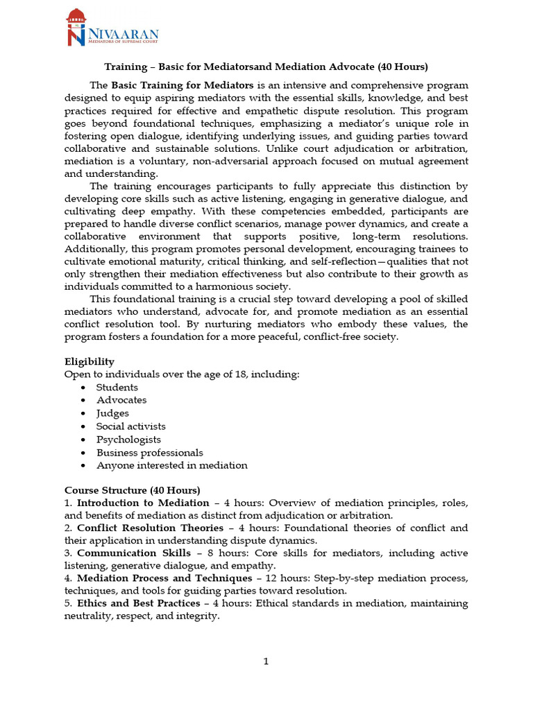 2024.12.13 Training Basic Mediator | PDF | Mediation | Learning