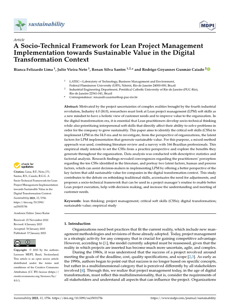 A Socio-Technical Framework for Lean Project Manag | PDF | Project ...