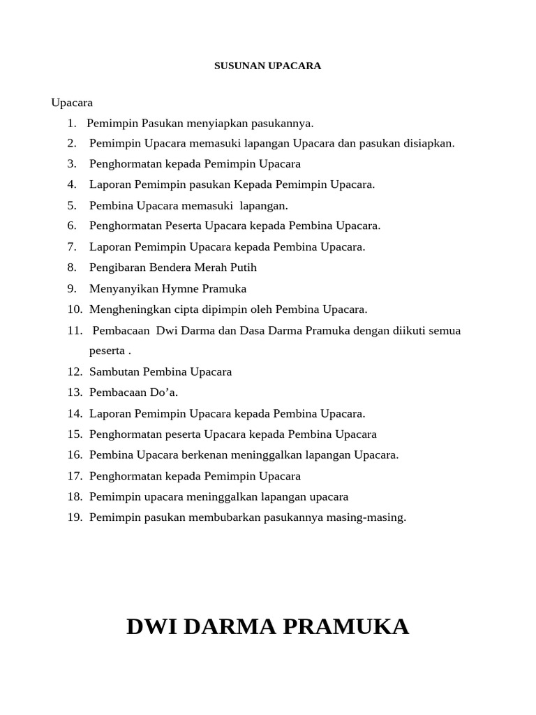 Susunan Upacara Pramuka dan Dwi Darma | PDF