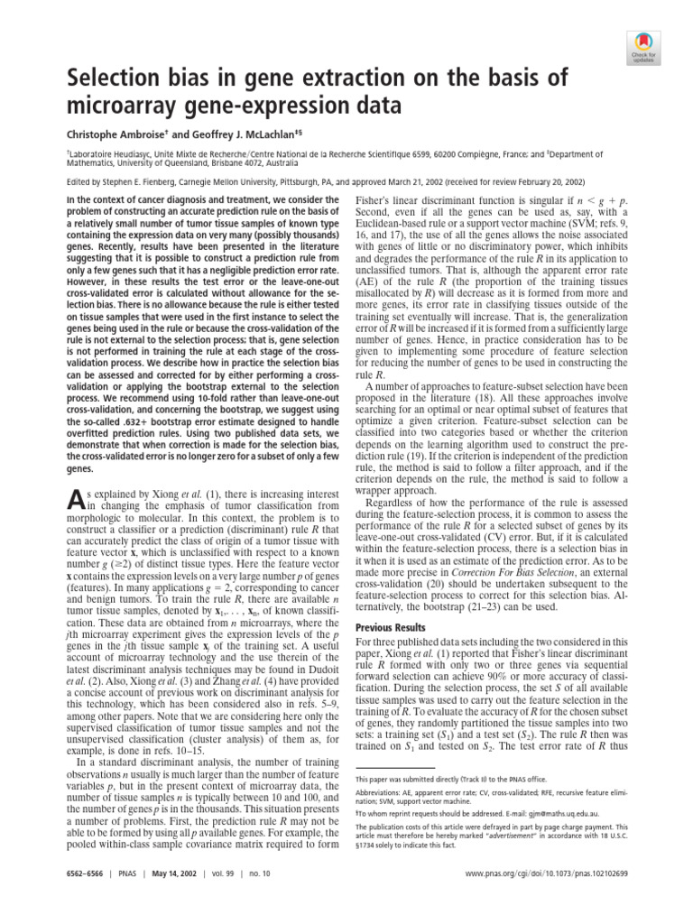 Ambroise-McLachlan-2002 | PDF | Cross Validation (Statistics ...