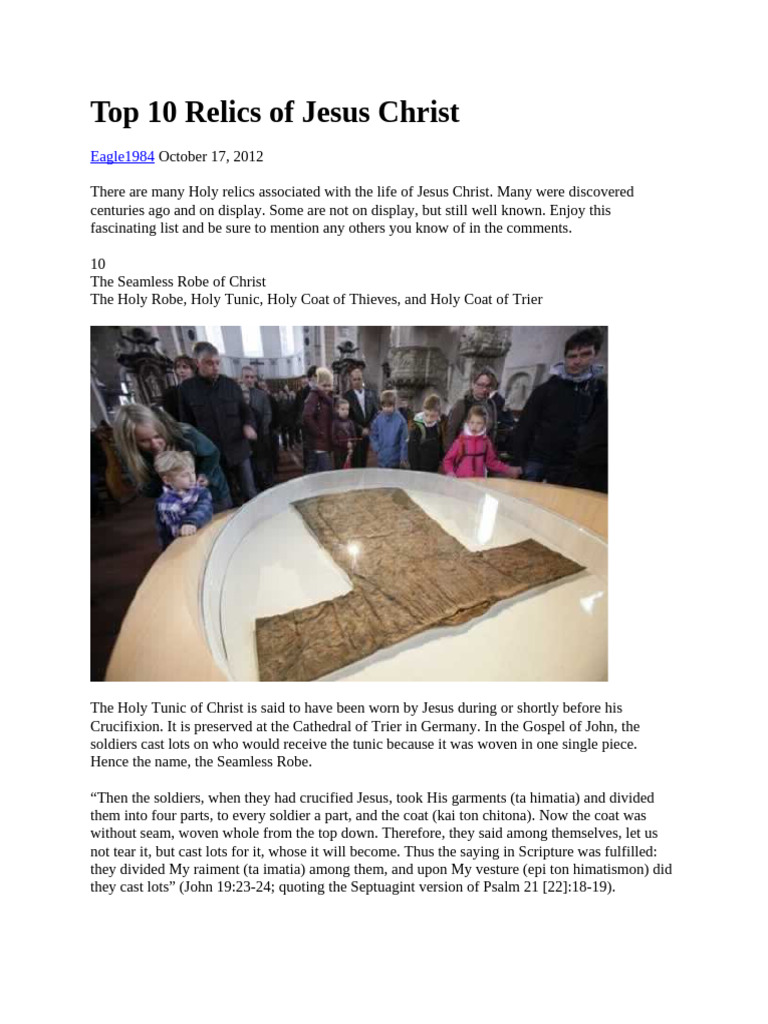 Christian Relics of Jesus Christ | PDF | Holy Grail | Shroud Of Turin