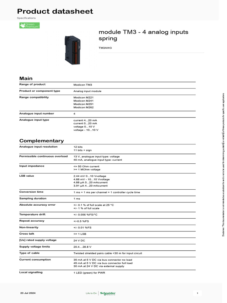 Schneider Electric - Modicon-TM3 - TM3AI4G | PDF | Electromagnetism ...
