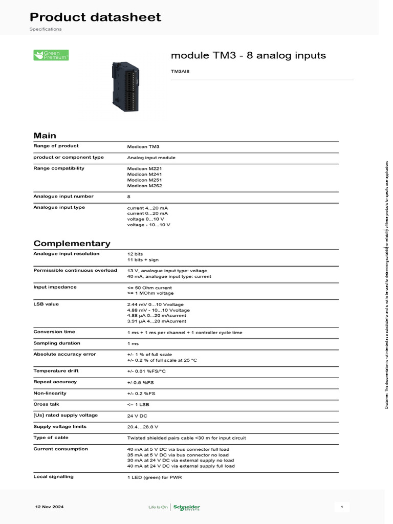 Schneider Electric - Modicon-TM3 - TM3AI8 | PDF | Electromagnetism | Computer Engineering