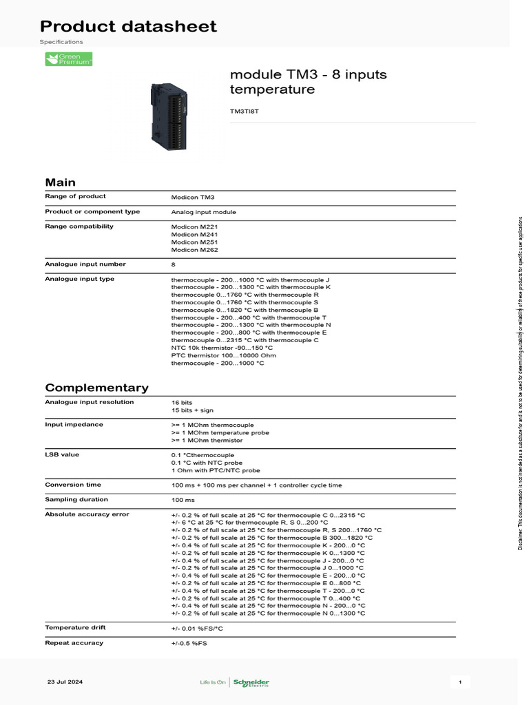Modicon TM3 8-Channel Analog Input Module | PDF | Thermocouple | Metrology