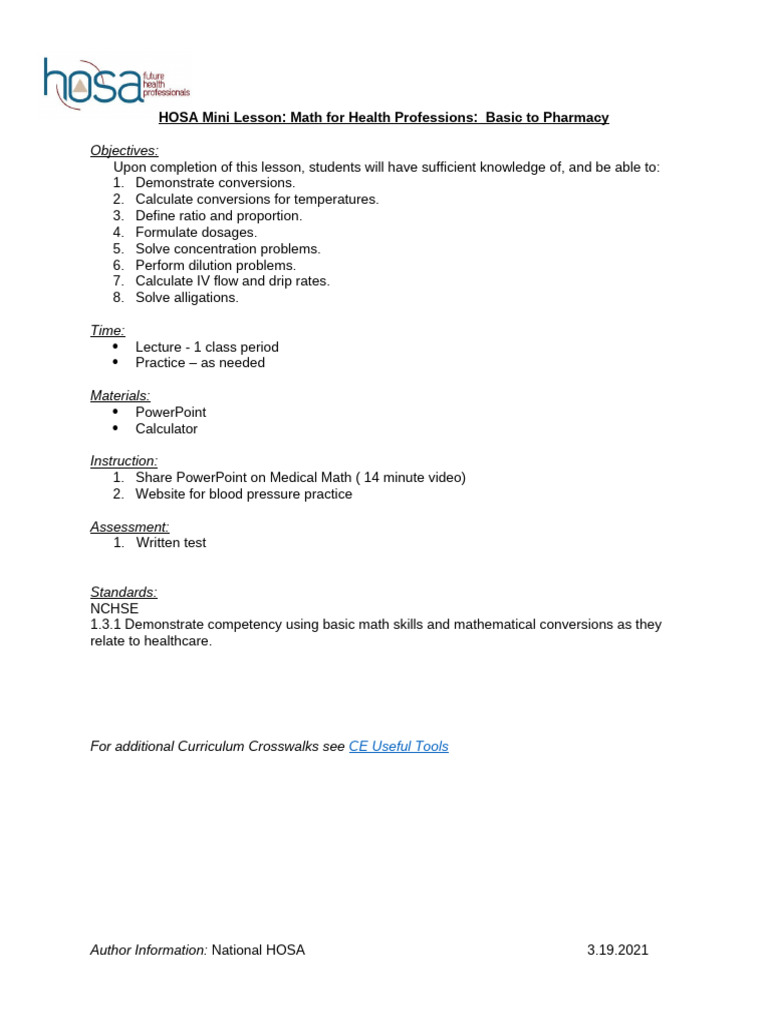 Math Skills for Health Professions | PDF