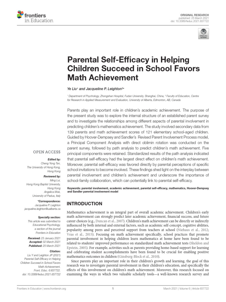 Parental_Self-Efficacy_in_Helping_Children_Succeed | PDF | Self Efficacy | Mathematics