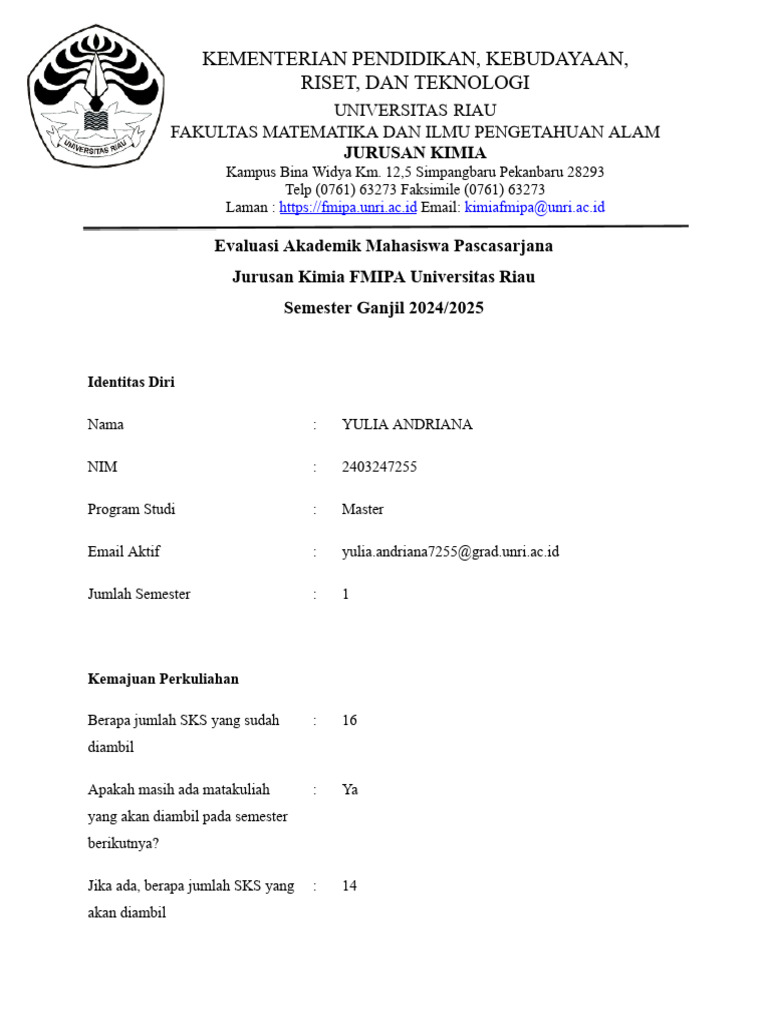 Form Evaluasi Yulia Andriana | PDF