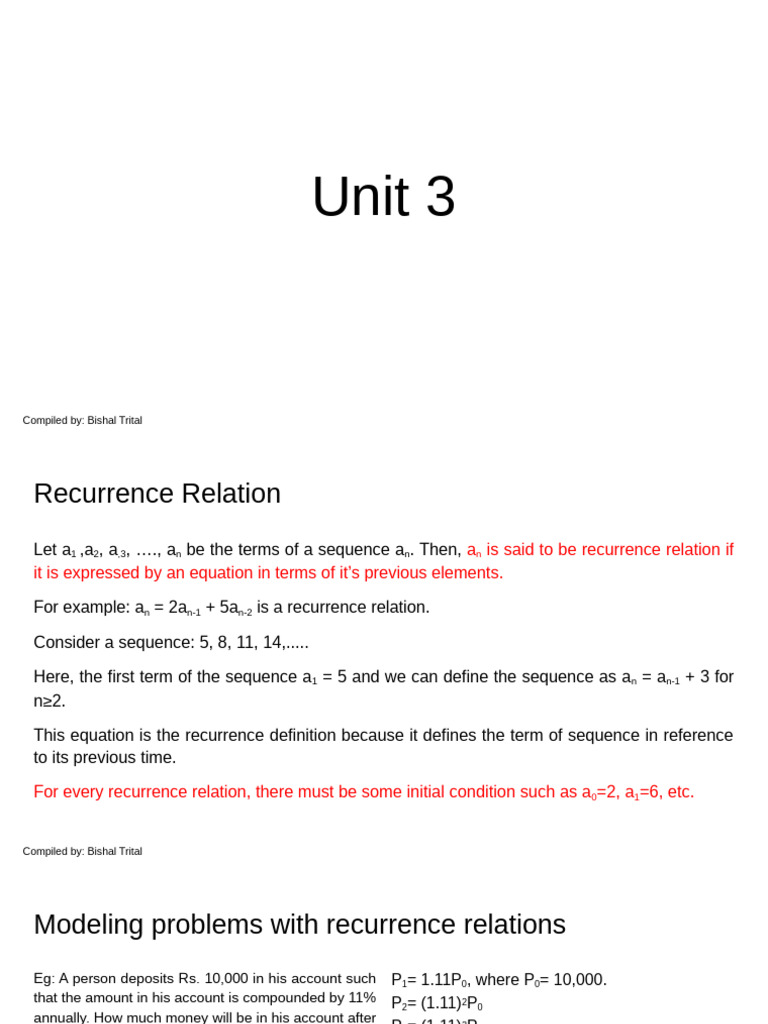 Unit 3 Recurrence Relation Pdf Recurrence Relation Mathematical 4707