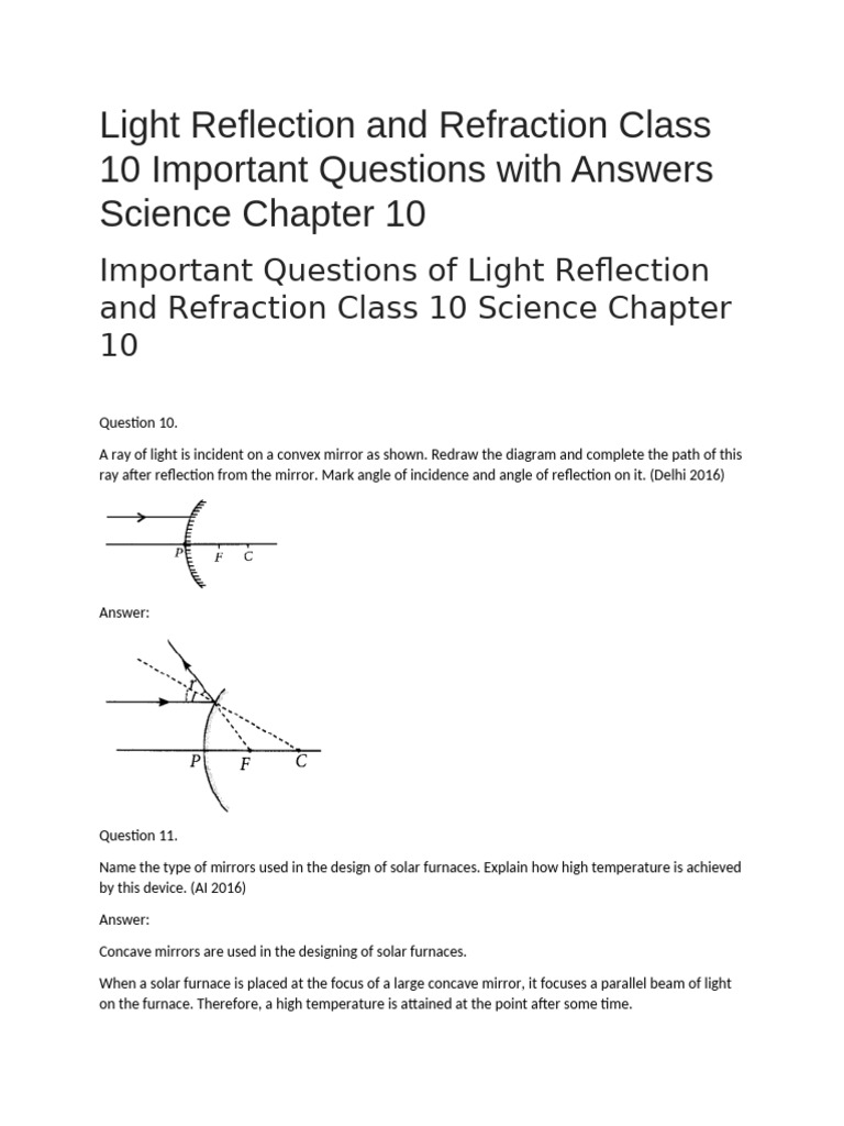 Light Reflection And Refraction Class 10 Important Questions With Answers Science Chapter 10