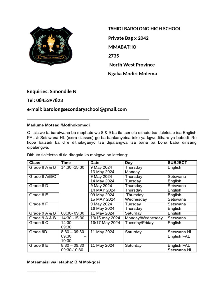 lekwalo 1 extra class | PDF