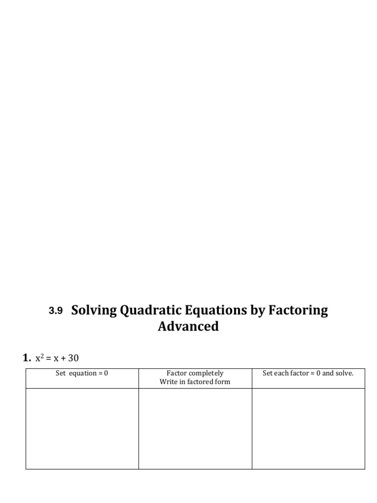 3.9 Solve by Factoring Notes Advanced | PDF