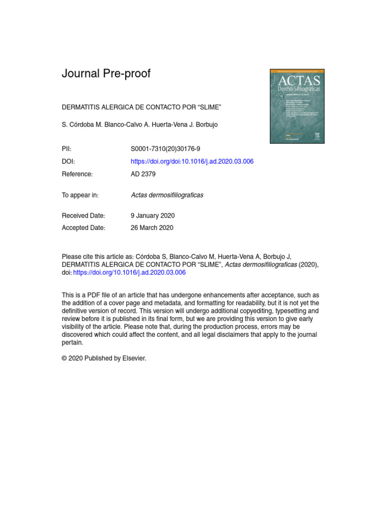 Dermatitis Alergica de Contacto Por Slime | PDF | Condiciones cutáneas ...