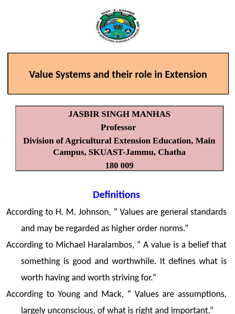 Values Systems and their and their role in Extension | PDF | Society ...