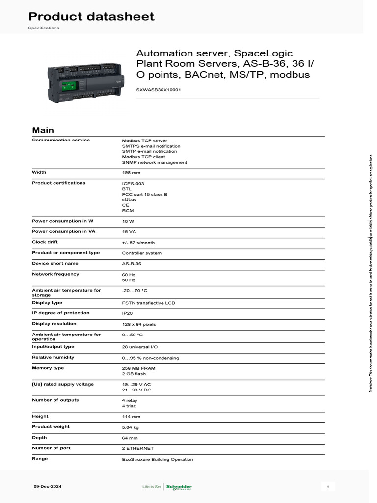 Schneider Electric_SpaceLogic-ASB-Automation-Server_SXWASB36X10001 ...
