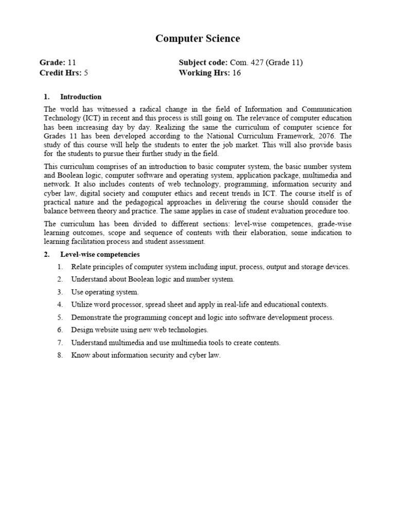 Computer Science Grade 11 Syllabus | PDF | Operating System | Html Element Computer Science Grade 11 Syllabus | PDF | Operating System | Html Element