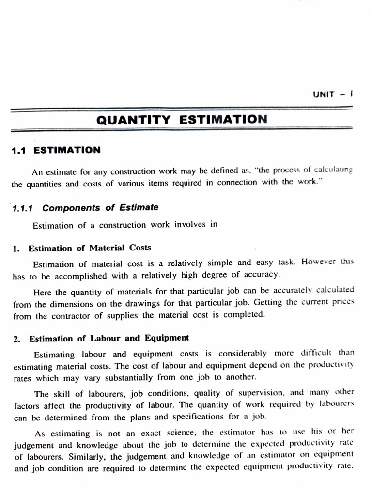 Estimation, Costing & Valuation Engineering Unit-1 Notes | PDF