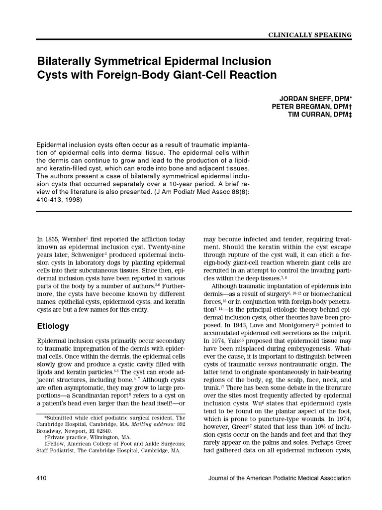 Bilateral Epidermal Inclusion Cysts Explained | PDF | Epidermis