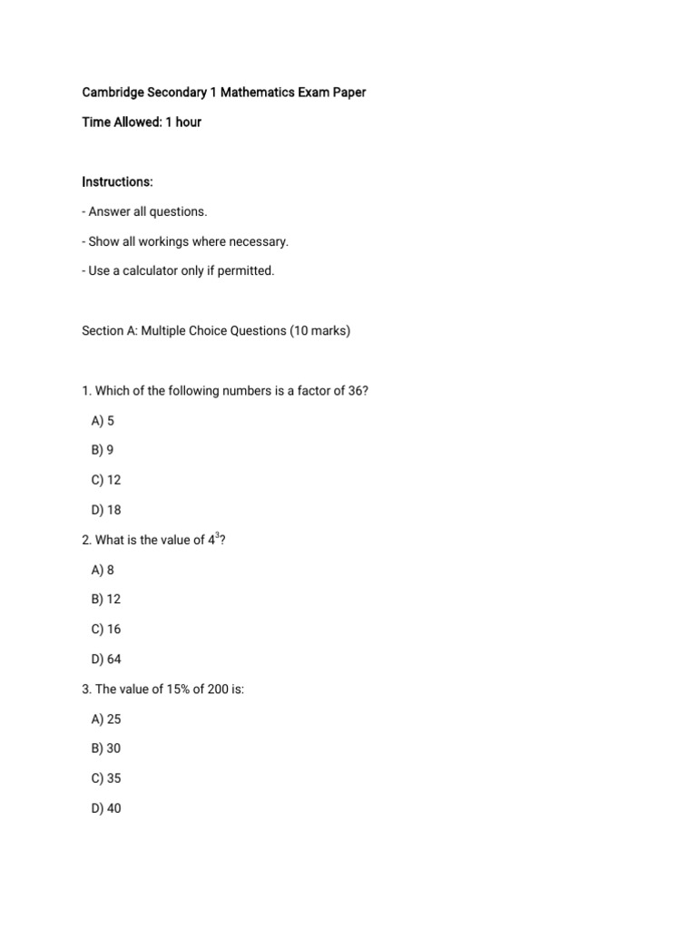 Form 2 Math Exam | PDF